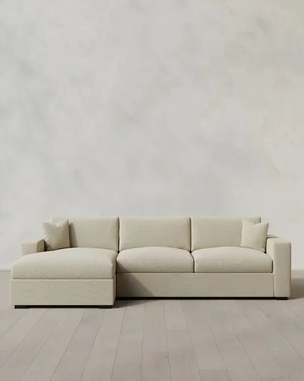 Quince Oasis Chaise Sectional In Performance Linen - Sand