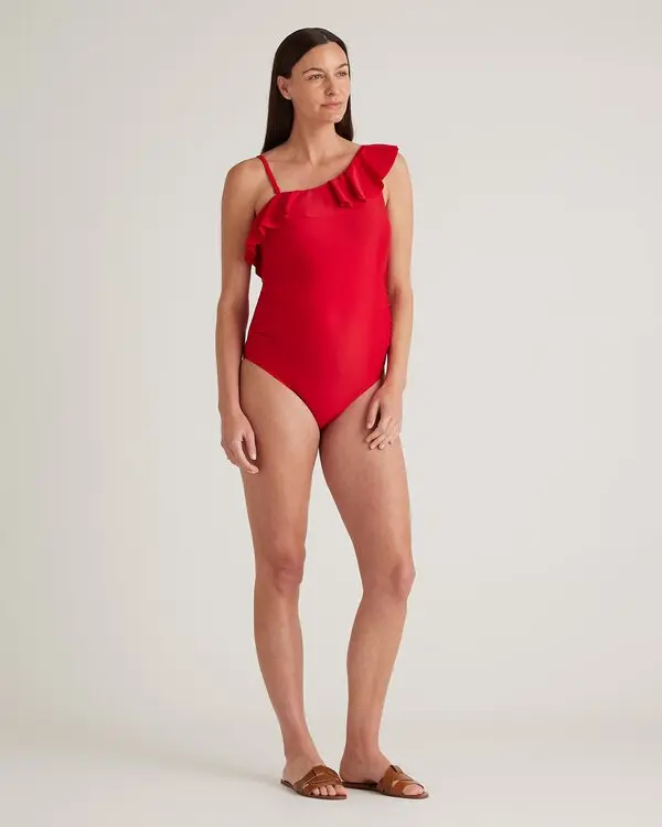 Quince Maternity One Shoulder Ruffle One-piece Swimsuit - Cherry