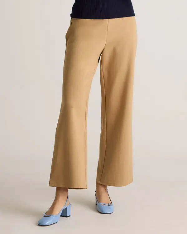 Quince Organic Cotton Double Knit Wide Leg Pants - Soft Camel