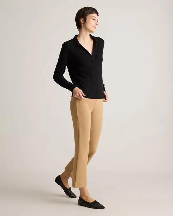Quince Organic Cotton Double Knit Kick Flare Trousers - Soft Camel