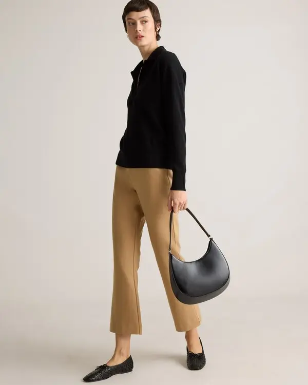 Quince Organic Cotton Double Knit Kick Flare Trousers - Soft Camel
