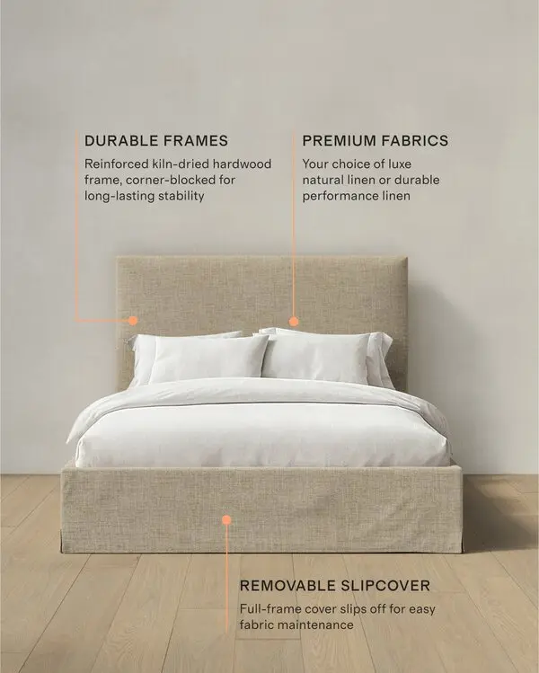 Quince Slipcover Bed In 100% Linen - Flax