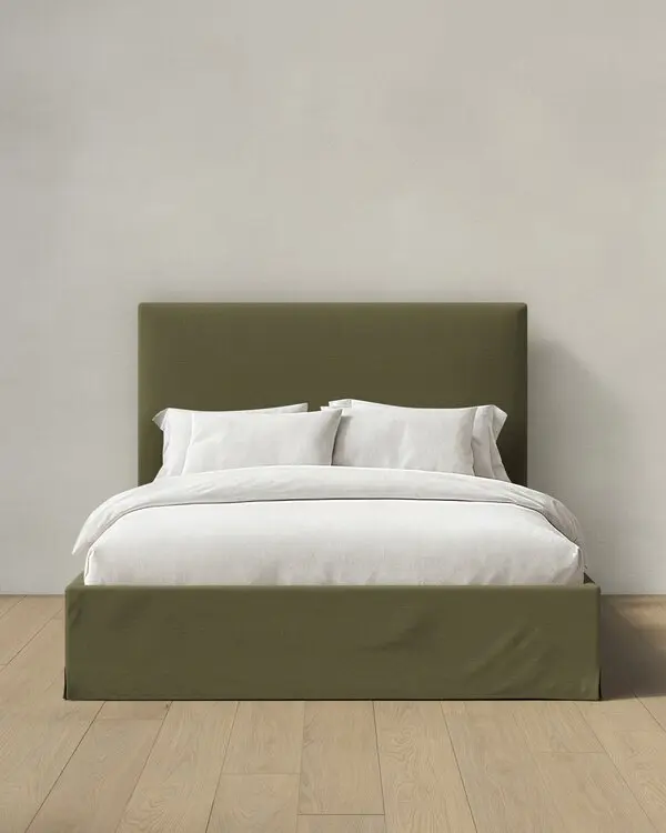 Quince Slipcover Bed In 100% Linen - Olive