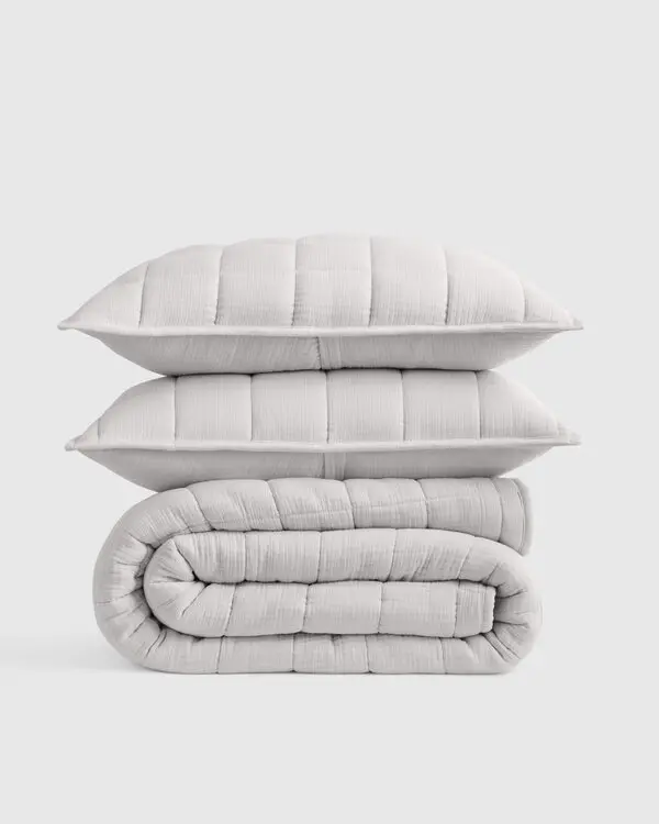 Quince Gauze Box Quilt Set - Light Grey