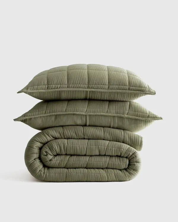 Quince Gauze Box Quilt Set - Olive