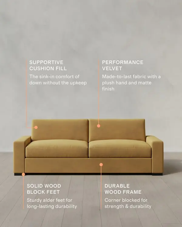 Quince Stillman Performance Velvet Sofa - Caramel