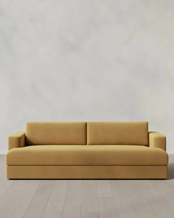 Quince Sierra Curved Arm Performance Velvet Sofa - Caramel