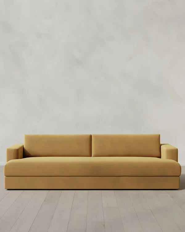 Quince Sierra Curved Arm Performance Velvet Sofa - Caramel
