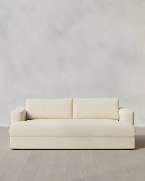 Quince Sierra Curved Arm Performance Velvet Sofa - Ivory