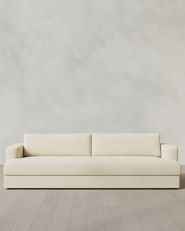 Quince Sierra Curved Arm Performance Velvet Sofa - Ivory