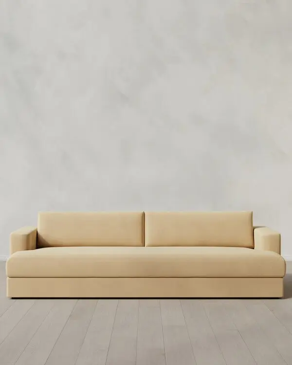 Quince Sierra Curved Arm Performance Velvet Sofa - Linen