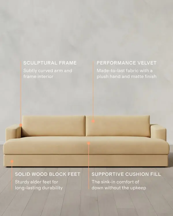 Quince Sierra Curved Arm Performance Velvet Sofa - Linen