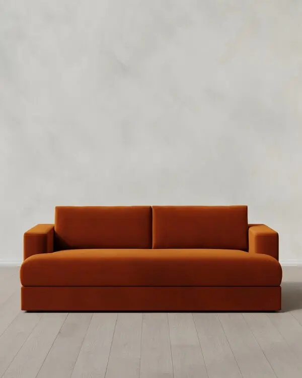 Quince Sierra Curved Arm Performance Velvet Sofa - Rust