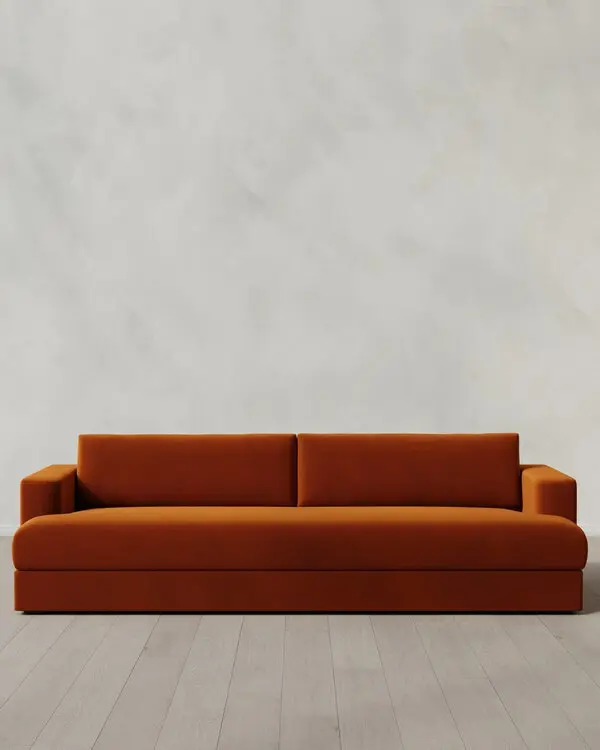 Quince Sierra Curved Arm Performance Velvet Sofa - Rust