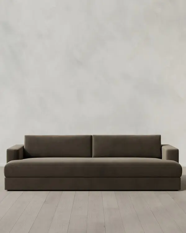Quince Sierra Curved Arm Performance Velvet Sofa - Sable
