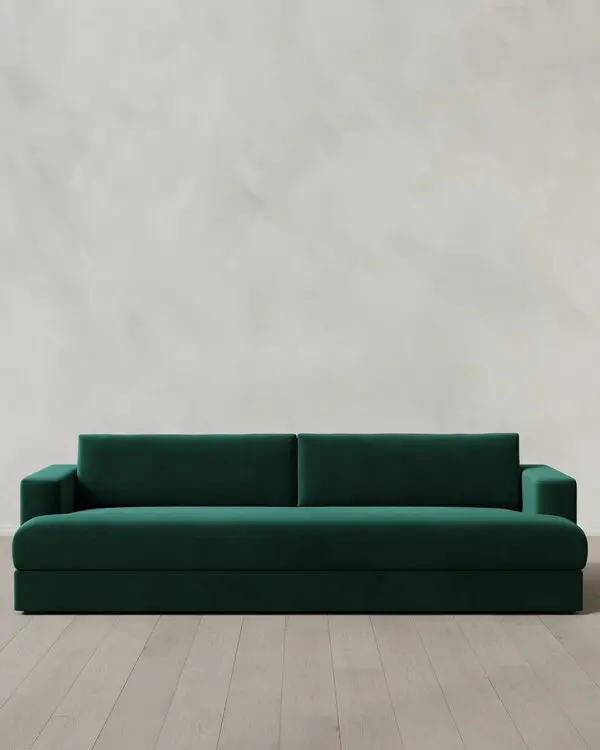 Quince Sierra Curved Arm Performance Velvet Sofa - Spruce