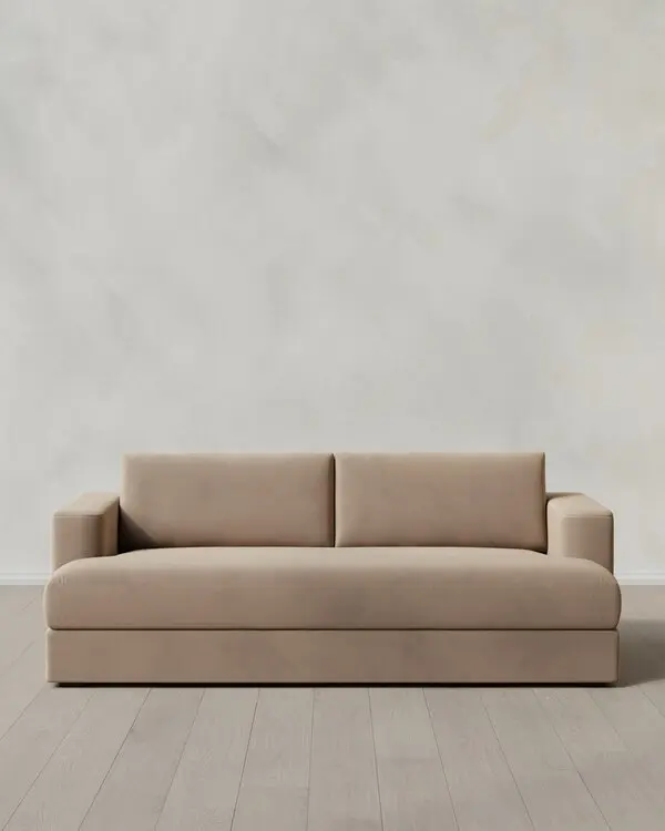 Quince Sierra Curved Arm Performance Velvet Sofa - Taupe