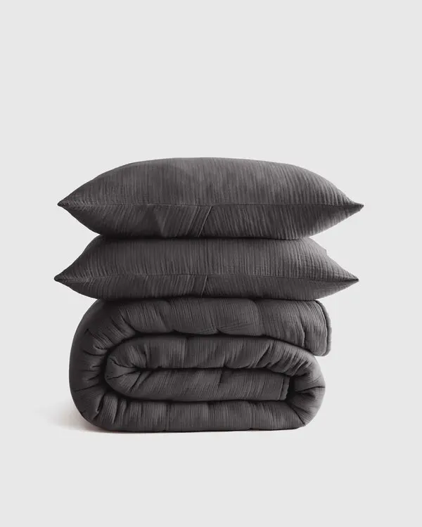 Quince Gauze Dream Quilt Set - Charcoal