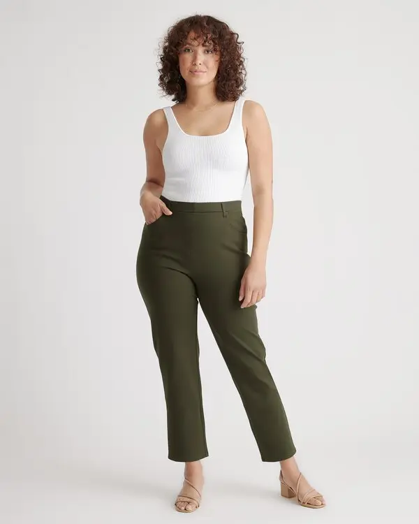 Quince Ultra-stretch Ponte Straight Leg 4-pocket Trousers - Olive