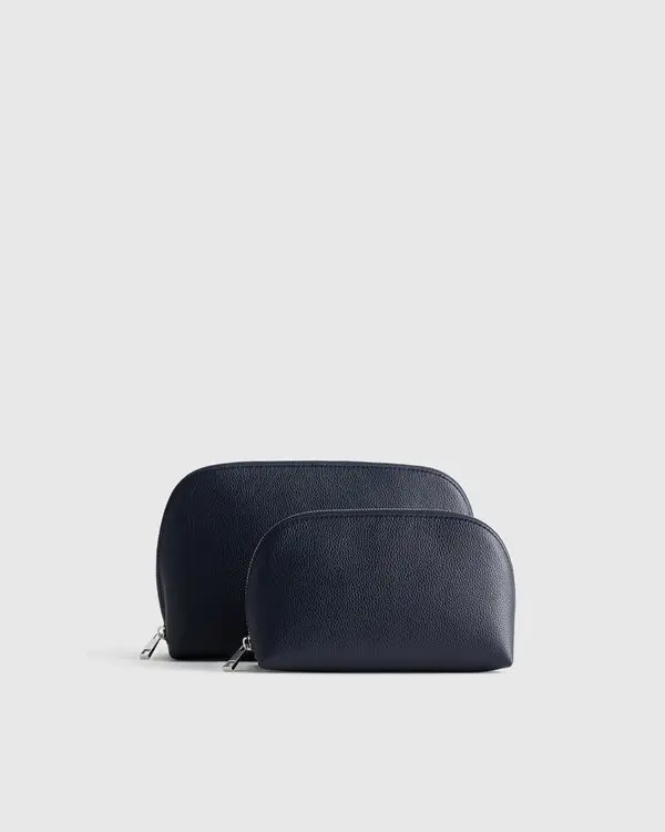 Quince Italian Leather Pouch Travel Set - Deep Navy