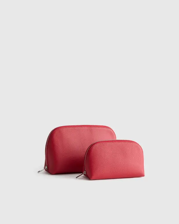 Quince Italian Leather Pouch Travel Set - Ruby Red