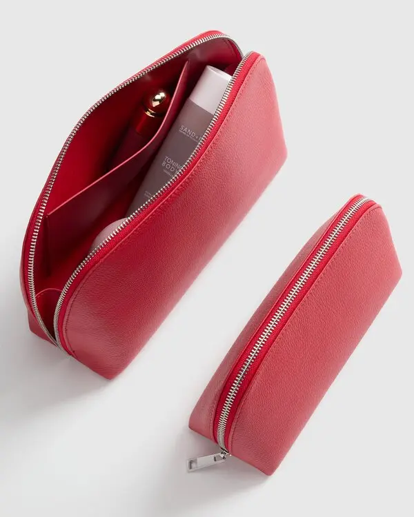 Quince Italian Leather Pouch Travel Set - Ruby Red