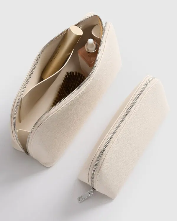 Quince Italian Leather Pouch Travel Set - Soft Ivory