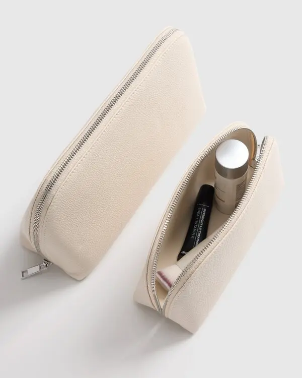 Quince Italian Leather Pouch Travel Set - Soft Ivory