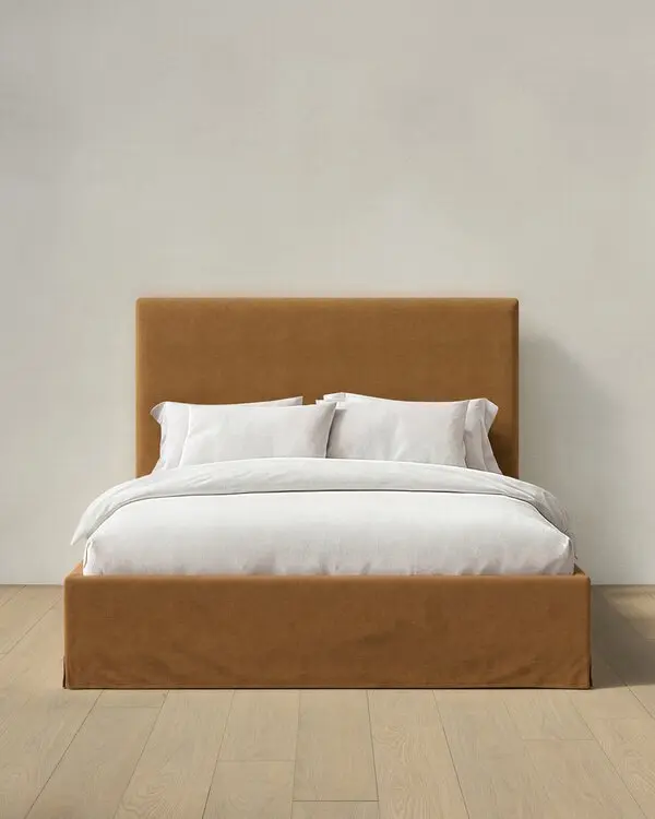 Quince Slipcover Bed In Performance Linen - Deep Amber