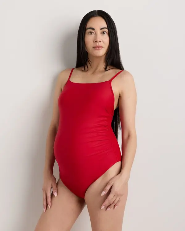 Quince Italian Maternity Square Neck One-piece Swimsuit - Cherry