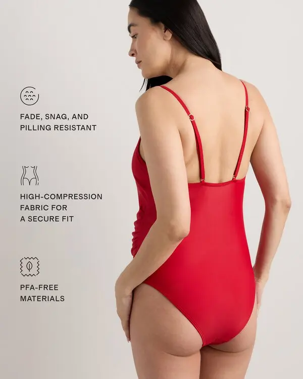Quince Italian Maternity Square Neck One-piece Swimsuit - Cherry
