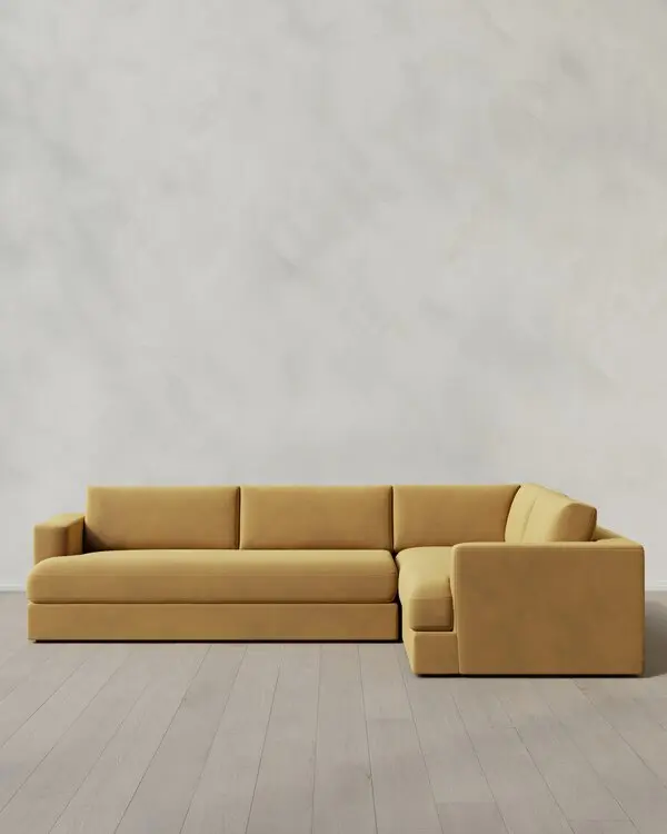 Quince Sierra Curved Arm L Sectional In Performance Velvet - Caramel