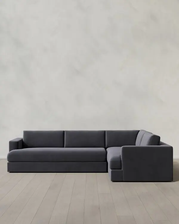 Quince Sierra Curved Arm L Sectional In Performance Velvet - Gunmetal