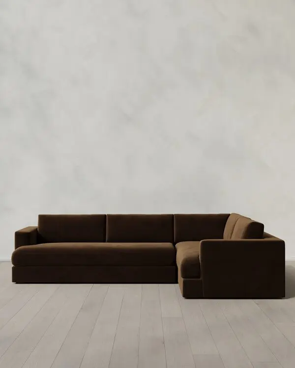 Quince Sierra Curved Arm L Sectional In Performance Velvet - Java