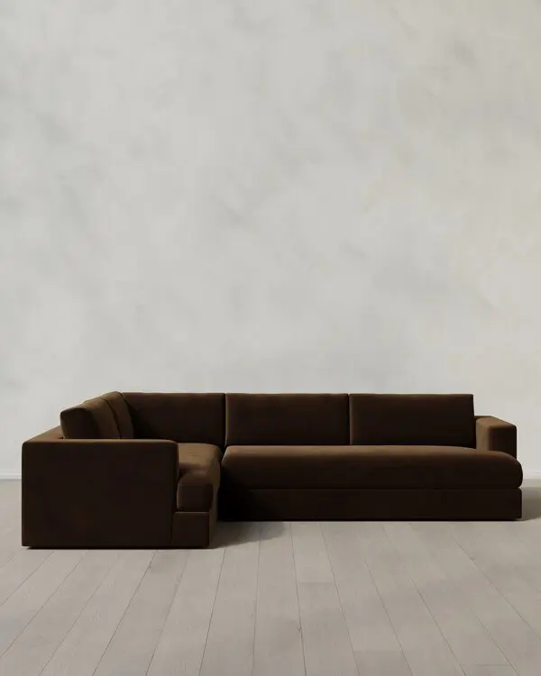 Quince Sierra Curved Arm L Sectional In Performance Velvet - Java