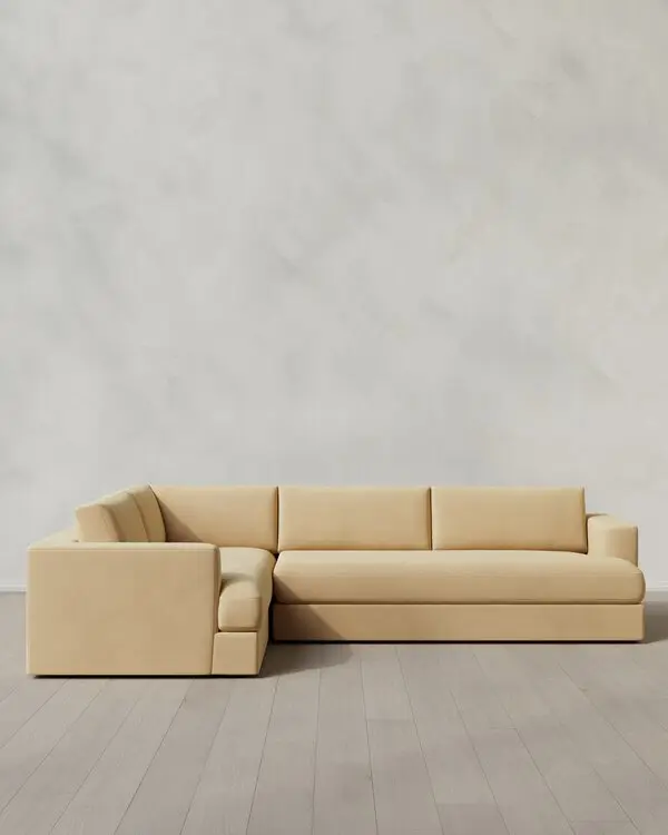 Quince Sierra Curved Arm L Sectional In Performance Velvet - Linen
