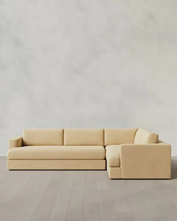 Quince Sierra Curved Arm L Sectional In Performance Velvet - Linen