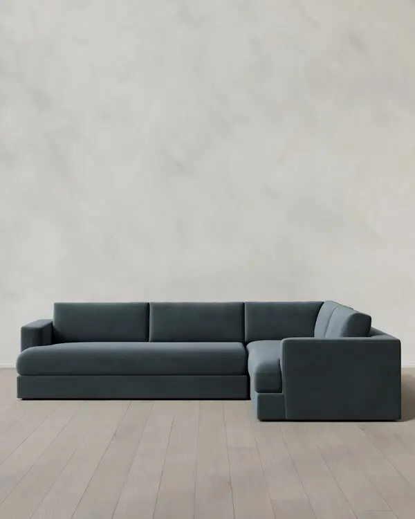 Quince Sierra Curved Arm L Sectional In Performance Velvet - Pine