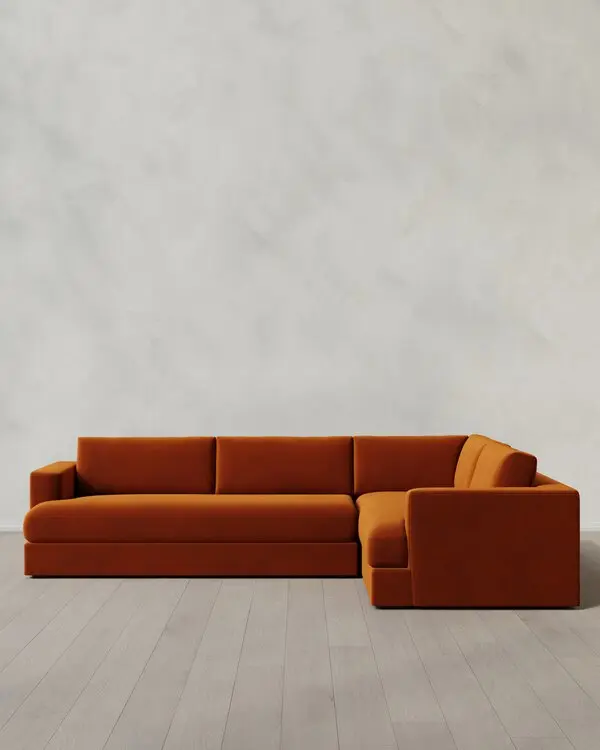 Quince Sierra Curved Arm L Sectional In Performance Velvet - Rust