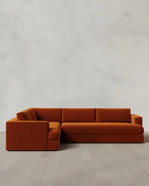 Quince Sierra Curved Arm L Sectional In Performance Velvet - Rust