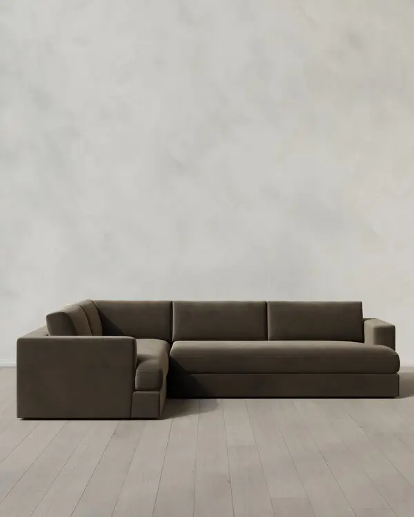 Quince Sierra Curved Arm L Sectional In Performance Velvet - Sable