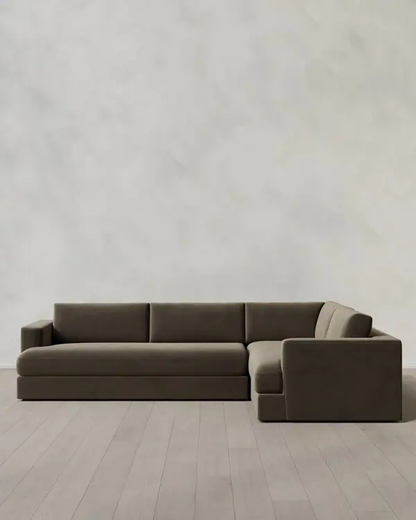 Quince Sierra Curved Arm L Sectional In Performance Velvet - Sable