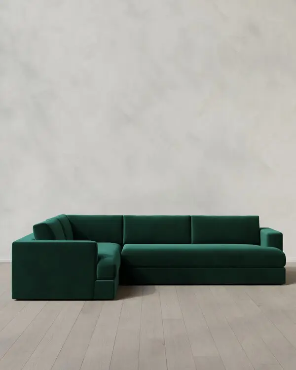 Quince Sierra Curved Arm L Sectional In Performance Velvet - Spruce
