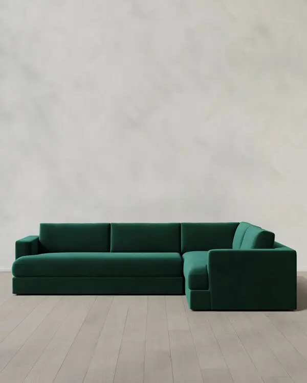 Quince Sierra Curved Arm L Sectional In Performance Velvet - Spruce