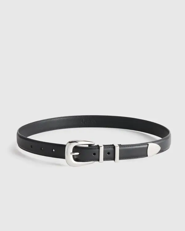 Quince Lola European Leather Western Belt - Black/silver