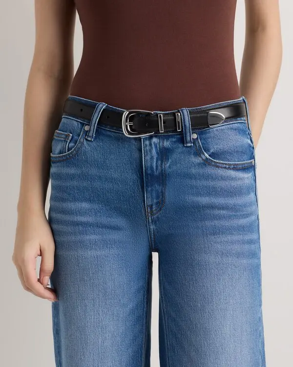 Quince Lola European Leather Western Belt - Black/silver