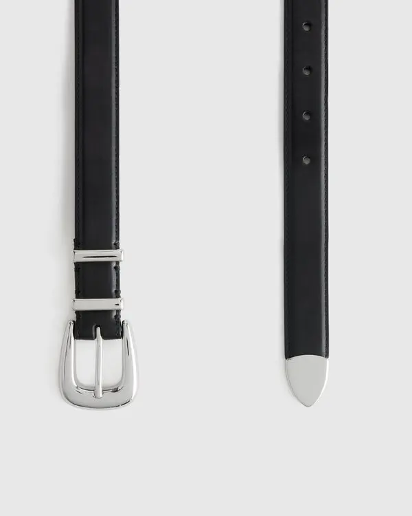 Quince Lola European Leather Western Belt - Black/silver