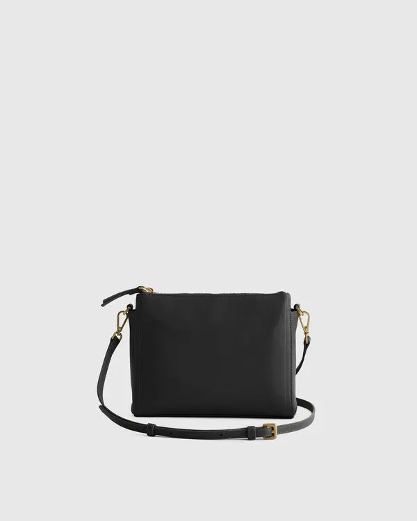 Quince Italian Leather Triple Compartment Crossbody - Black