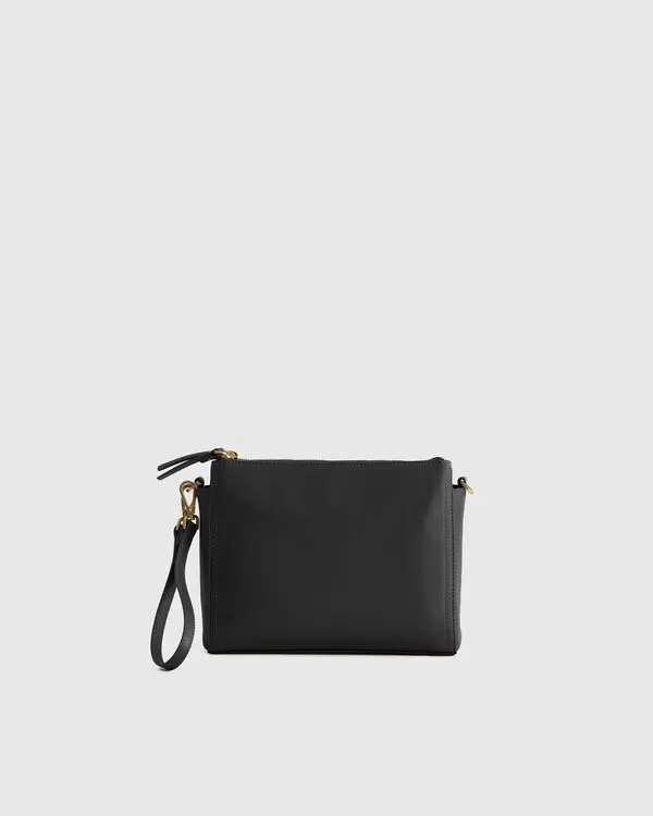 Quince Italian Leather Triple Compartment Crossbody - Black