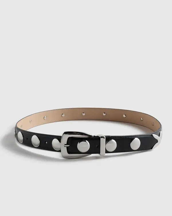 Quince Alyssa European Leather Studded Belt - Black/silver